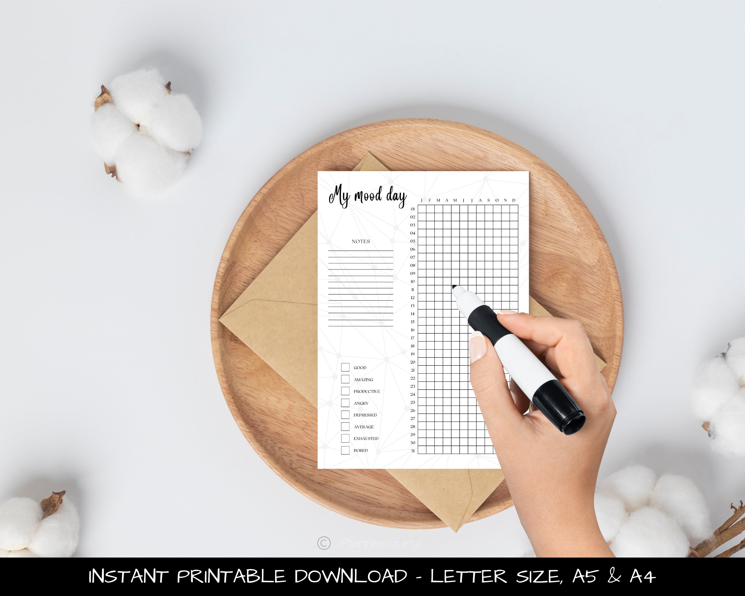 Printable Bullet Journal Mood Tracker Template A5 Daily Tracker Page ...