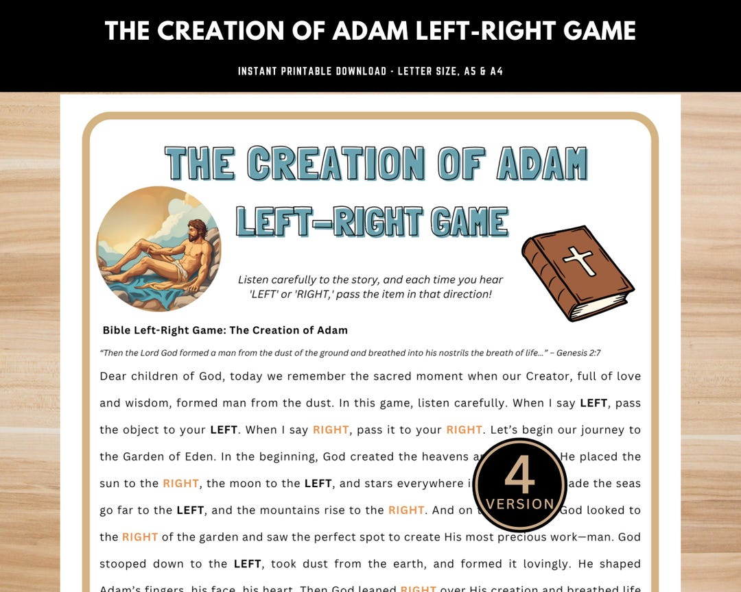Creation of Adam Left Right Game Printable | Bible Party Game ...
