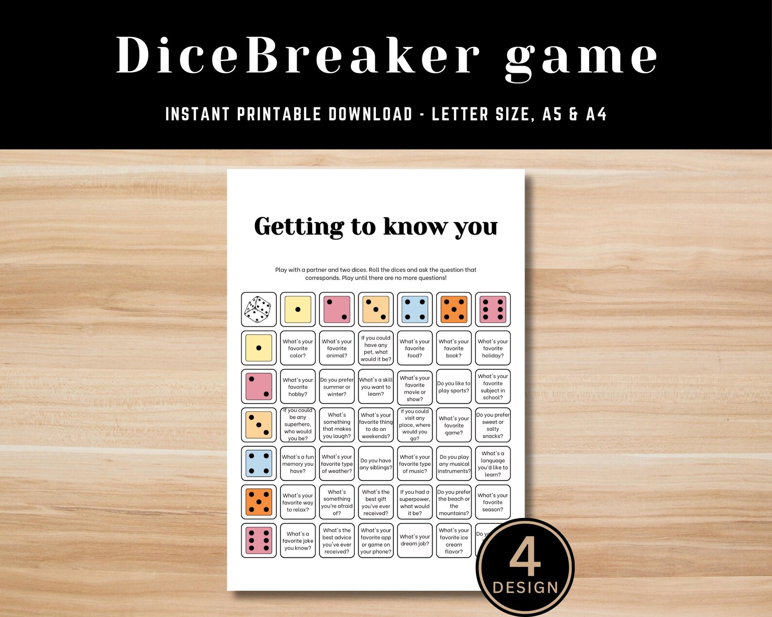 Printable Icebreaker Game - Dicebreaker Roll and Tell Conversation ...