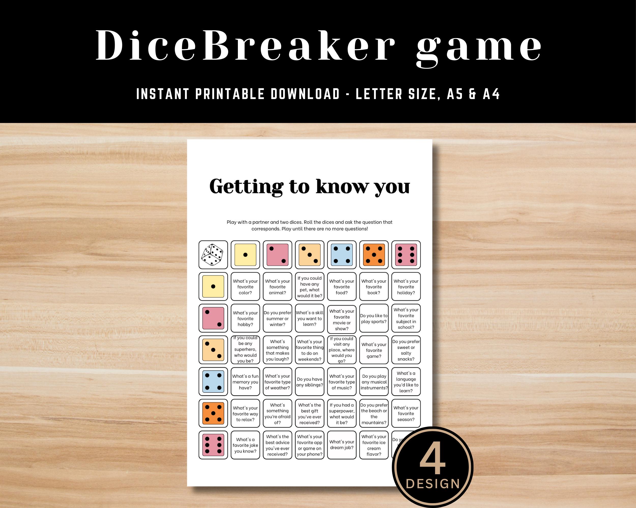 Printable Icebreaker Game - Dicebreaker Roll and Tell Conversation ...