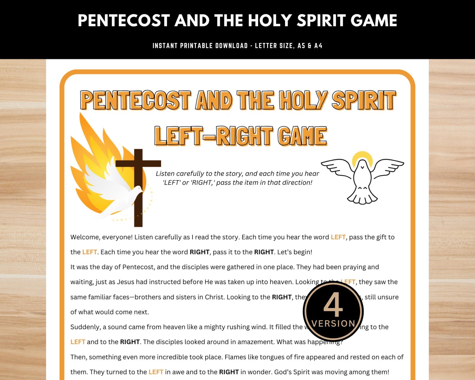 Pentecost and the Holy Spirit Left-right Game - Printable Bible Study ...