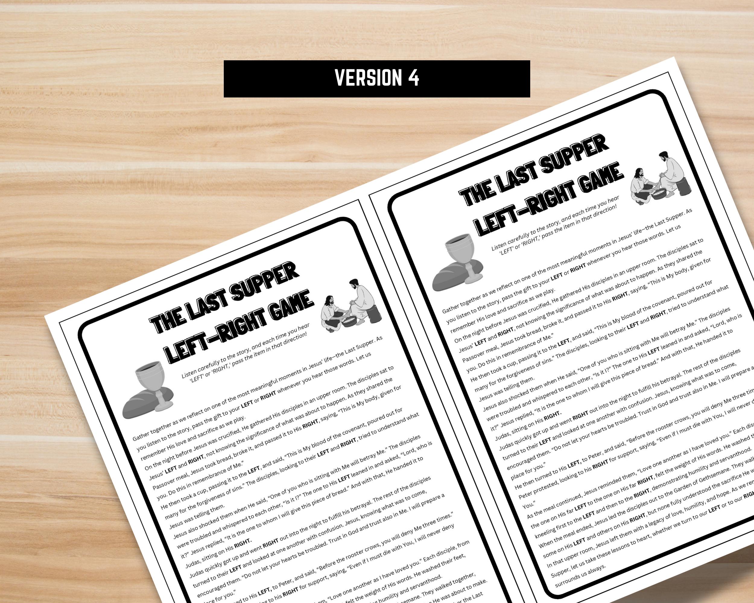 The Last Supper of Jesus Christ Left Right Game | Printable Bible Study ...