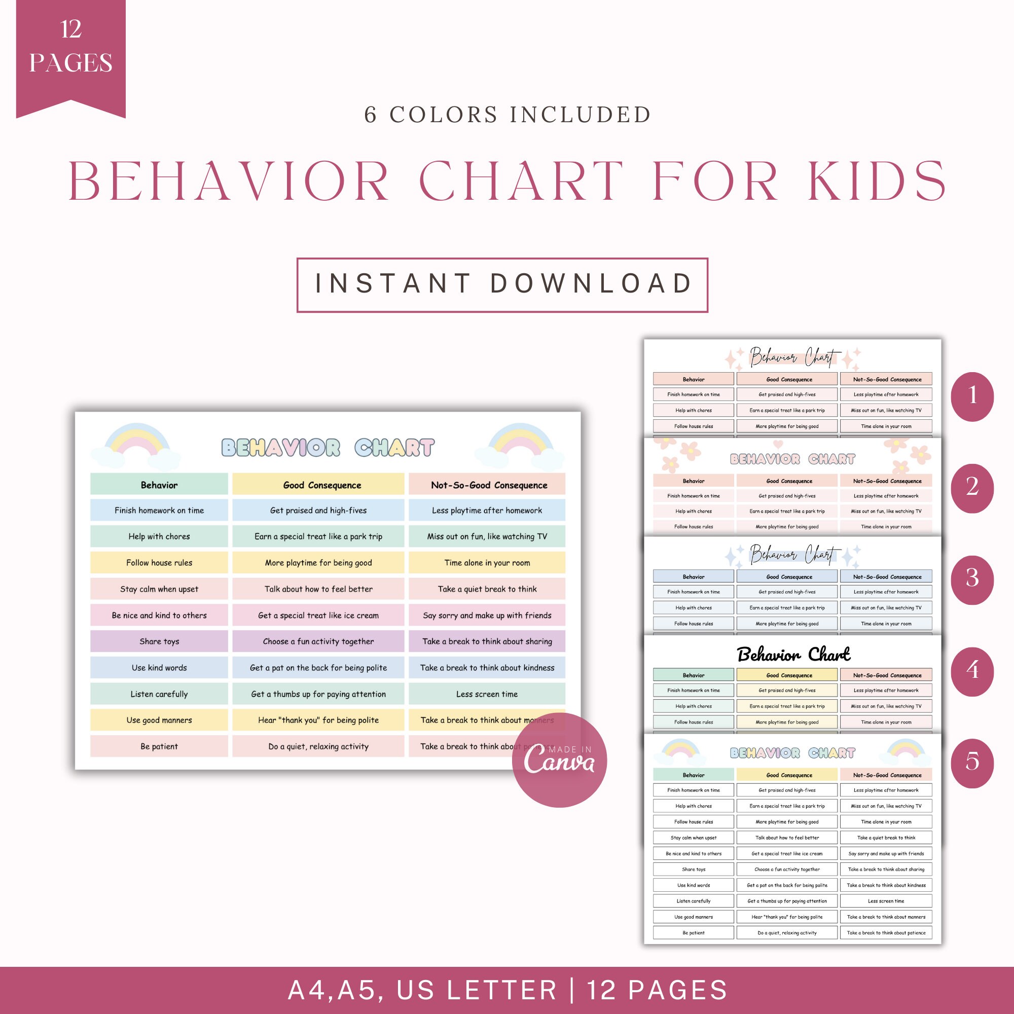 Behavior Chart for Kids | Behavior Chart | Behavior Reward Chart ...