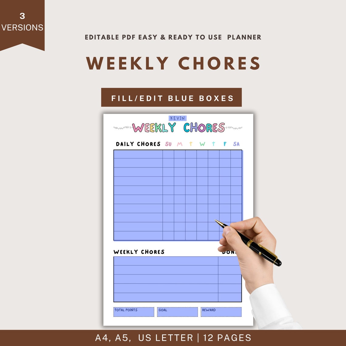 Editable Chore Chart for Kids, Daily & Weekly Chore Chart for Teens ...