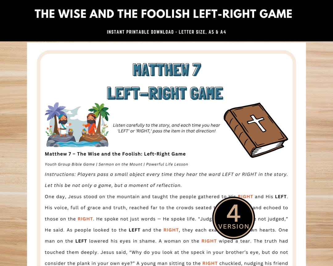 Wise and Foolish Left Right Game – Matthew 7 Printable Bible Study ...