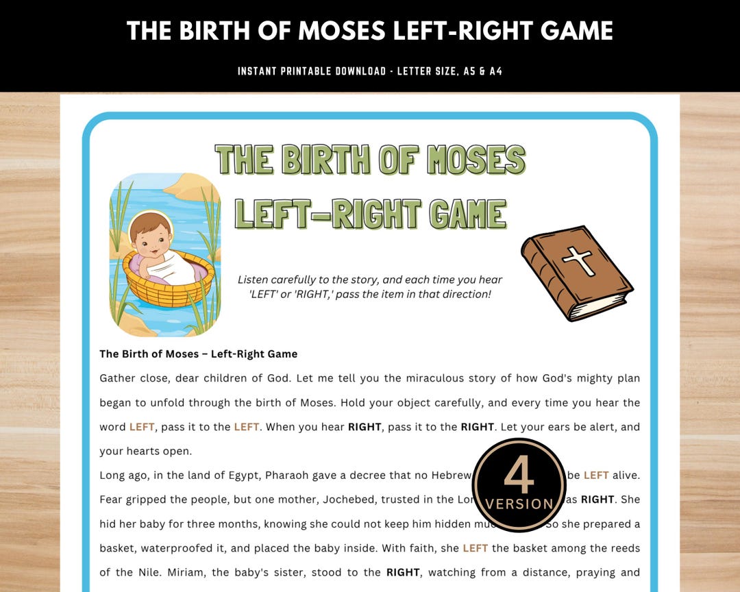 The Birth of Moses Left Right Game | Printable Bible Story Game ...
