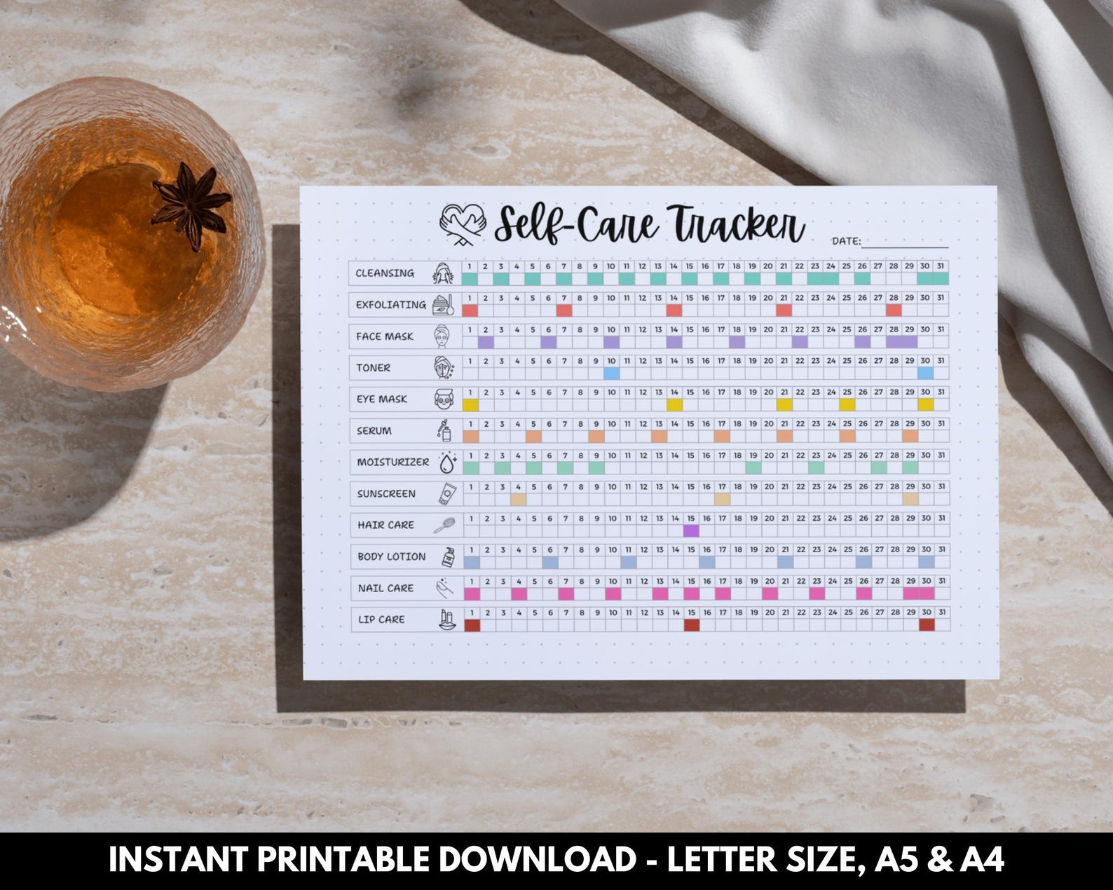 Self Care Tracker Printable - Skin Care Tracker - Monthly Planner Page ...