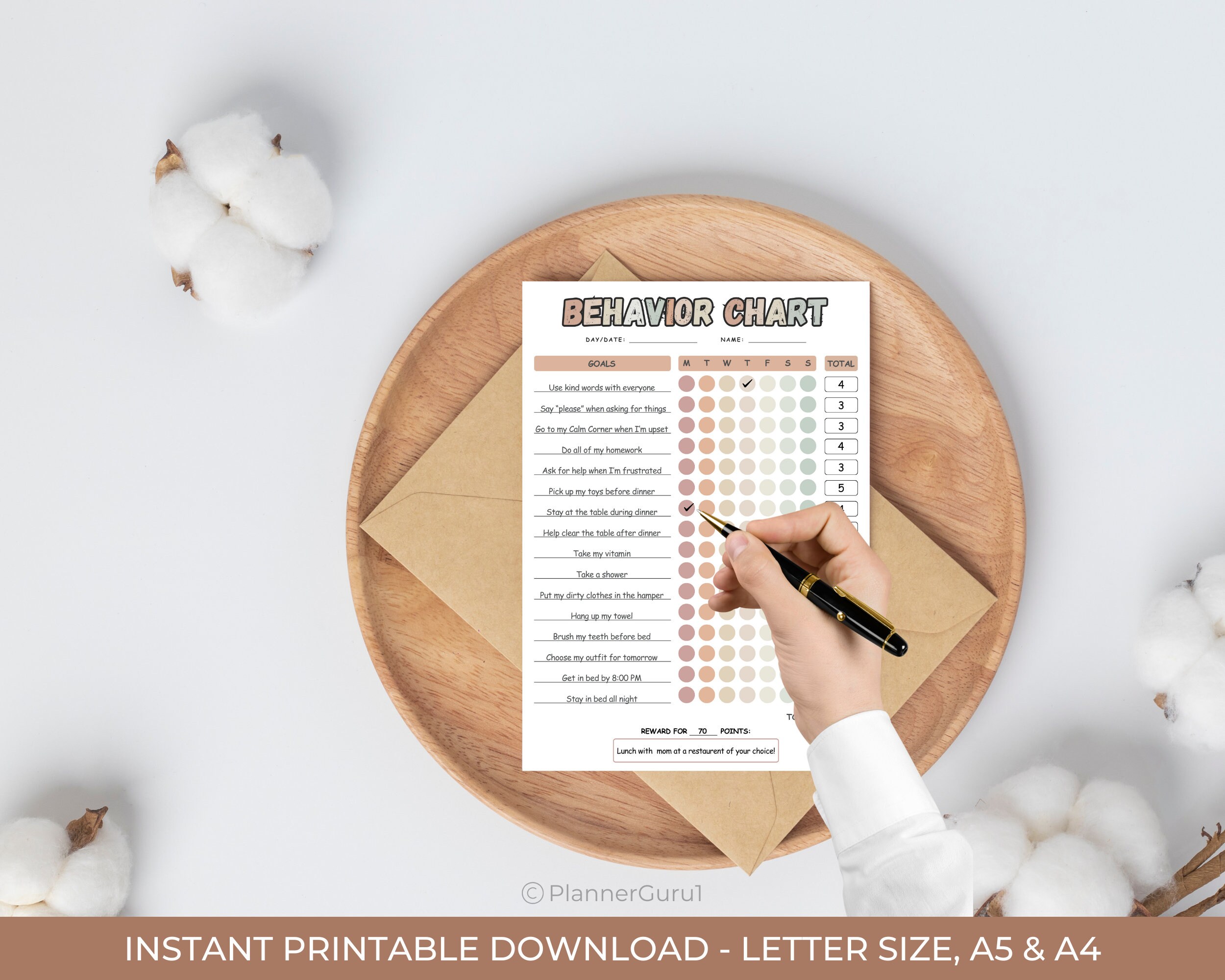 Kids Behavior & Chore Chart - Printable Daily Behavior Tracker - Reward ...