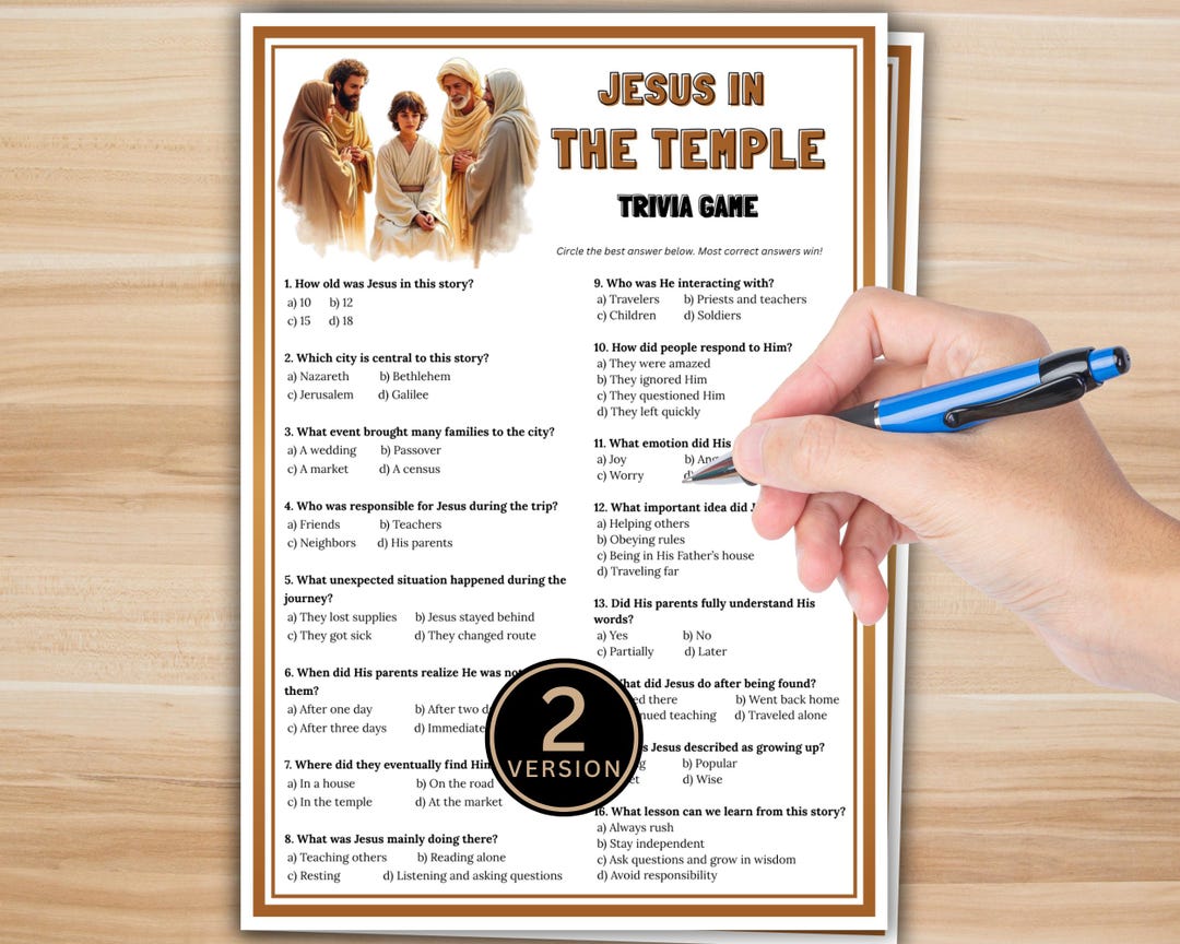Jesus in the Temple Bible Trivia Game Printable, Sunday School Game for ...