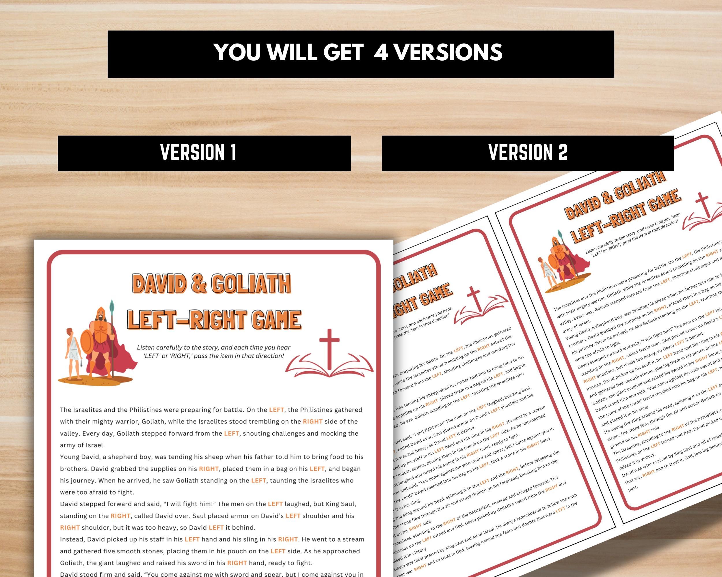 David and Goliath Game Left-right Game - Printable Bible Study and ...