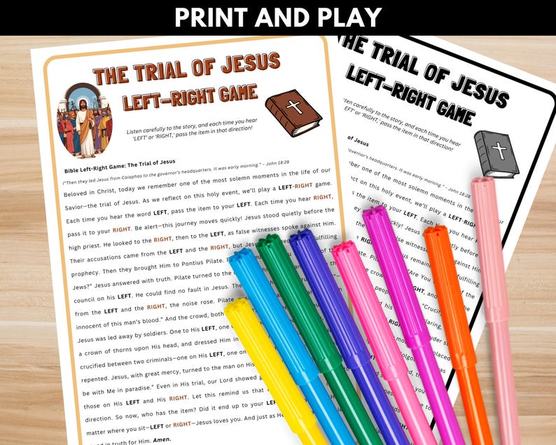 Bible Left Right Game Printable | the Trial of Jesus | Christian Gift ...