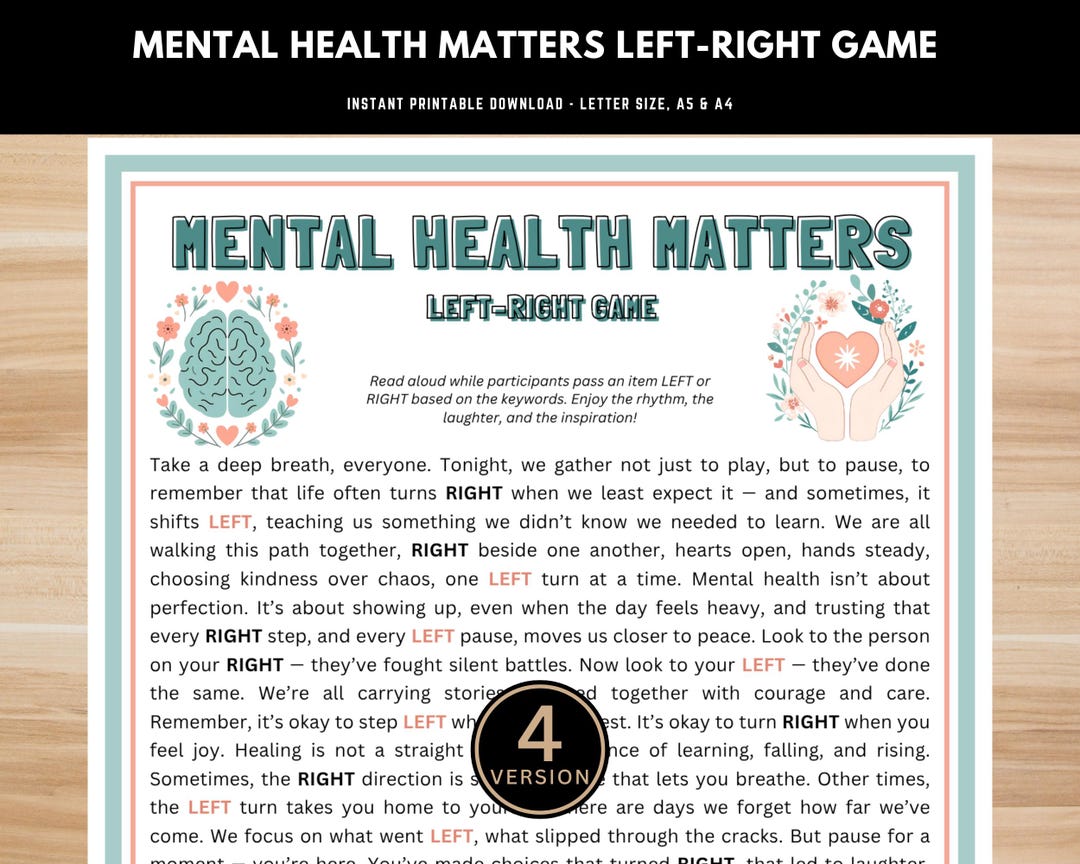 Mental Health Matters Left Right Game Printable – Pass the Gift Story ...