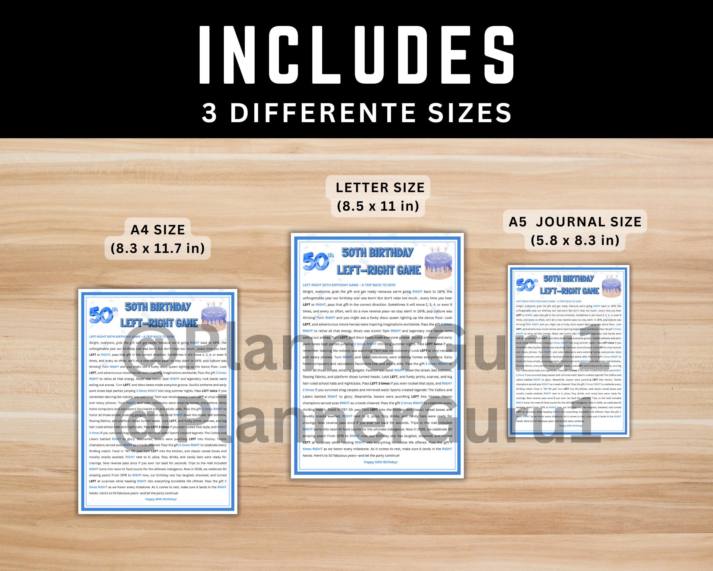 50th Birthday Left Right Game, Born in 1976 Party Game, Printable Left ...