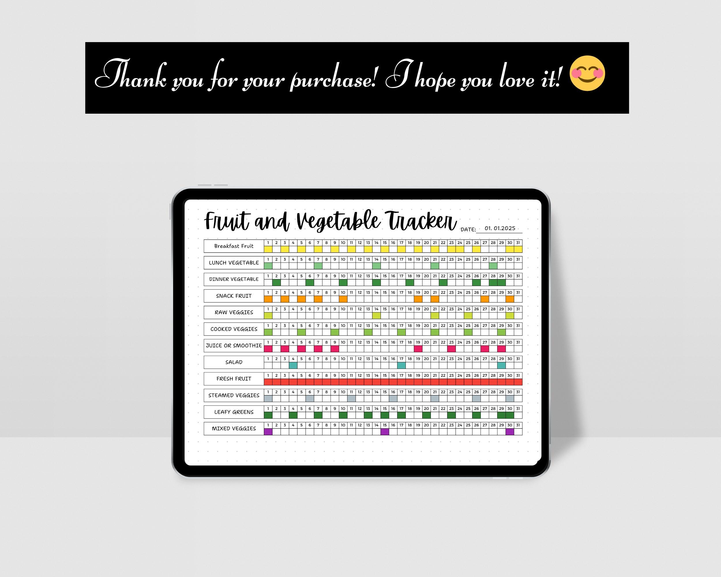 Fruit and Vegetable Tracker - Printable Journal Page - Health & Food ...