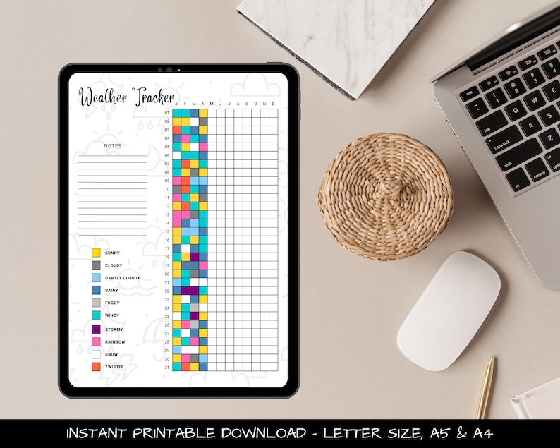 Bullet Journal Weather Tracker - Printable A5 Yearly & Daily Mood ...