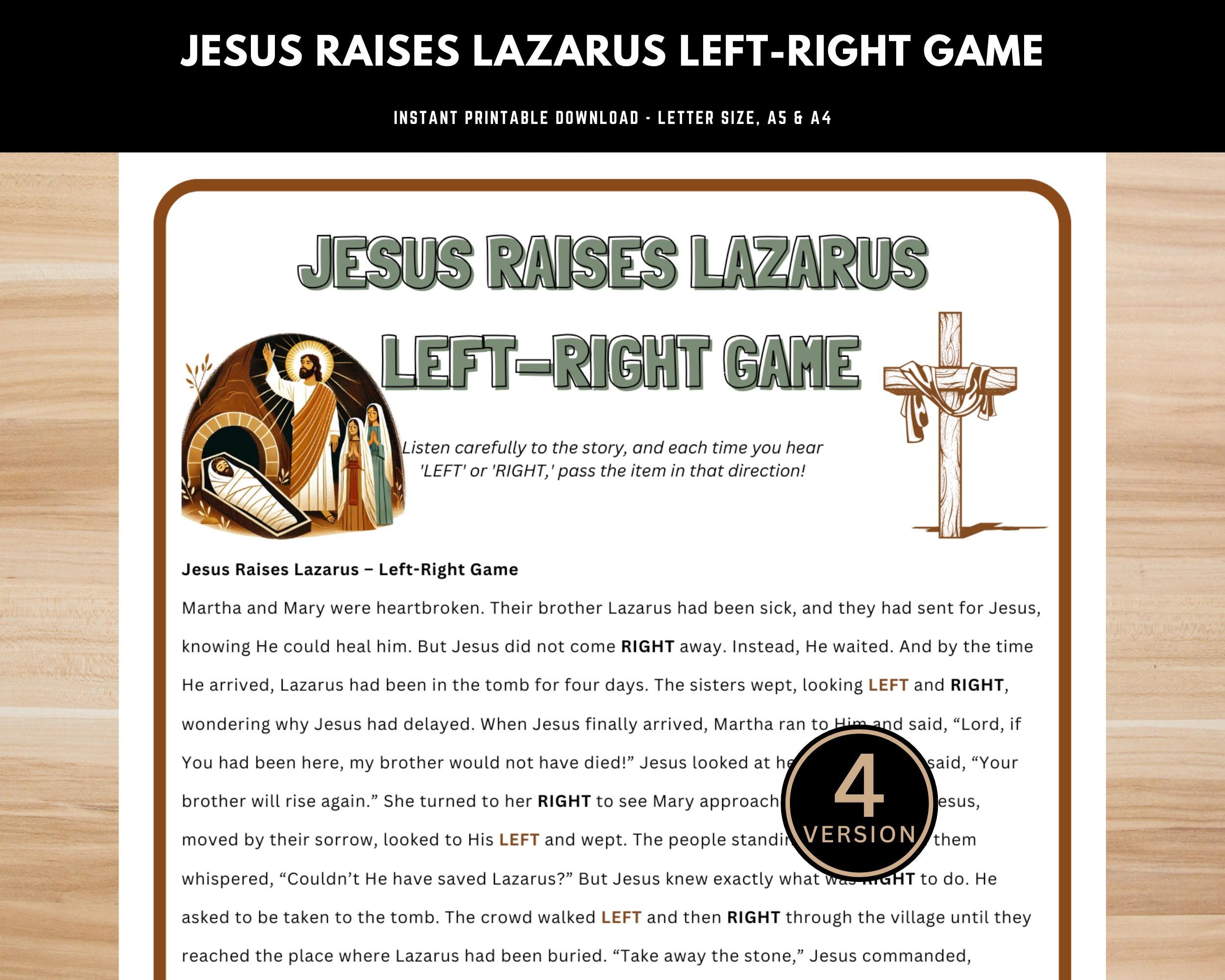 Jesus Raises Lazarus Left Right Game - Printable Bible Study and Church ...