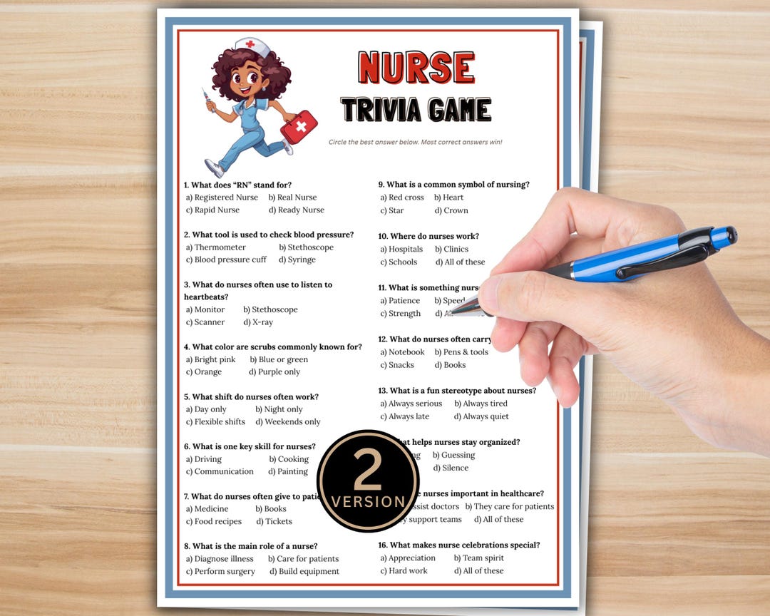 Nurse Trivia Game Printable - Nurse Appreciation Quiz, Hospital Party ...