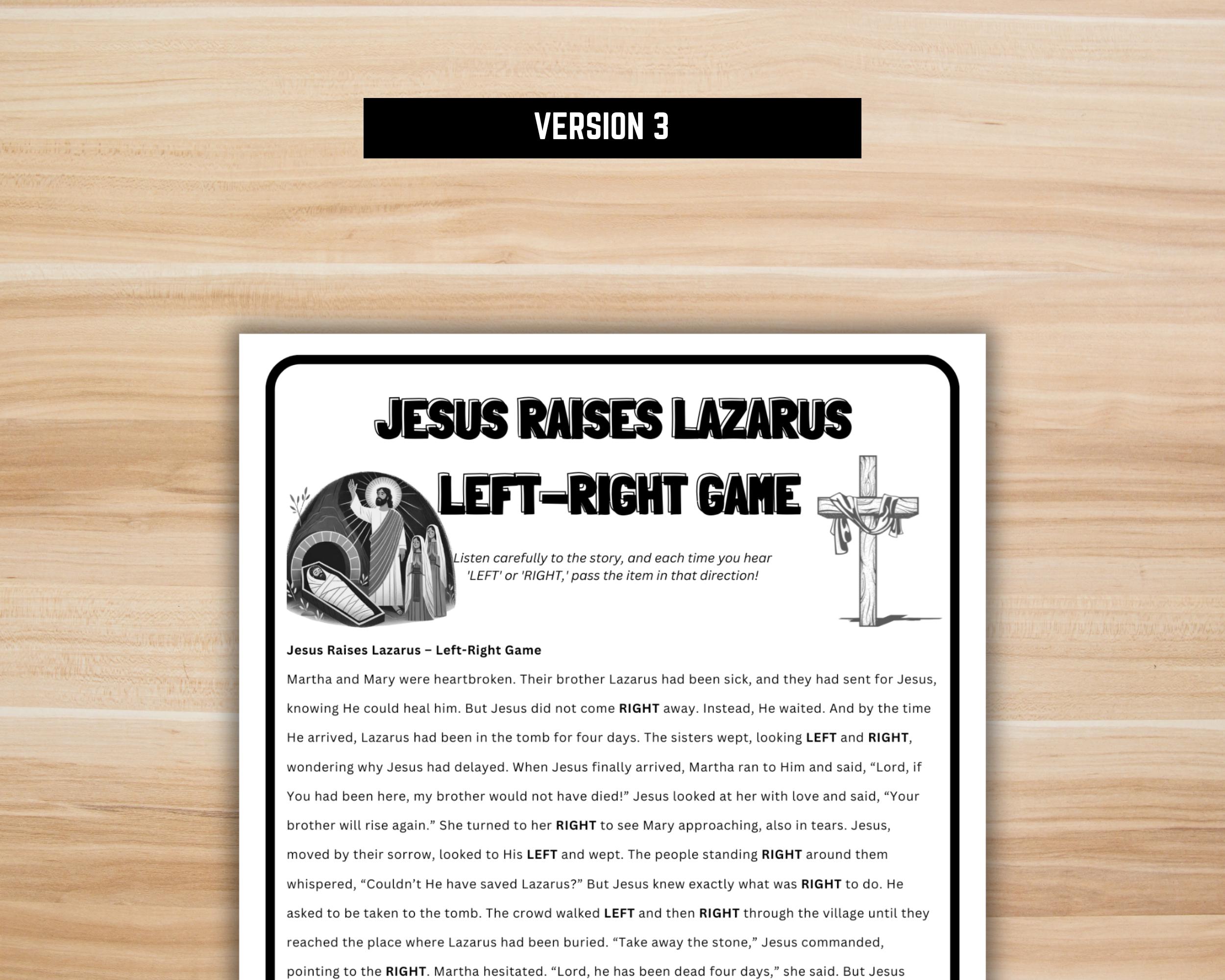 Jesus Raises Lazarus Left Right Game - Printable Bible Study and Church ...