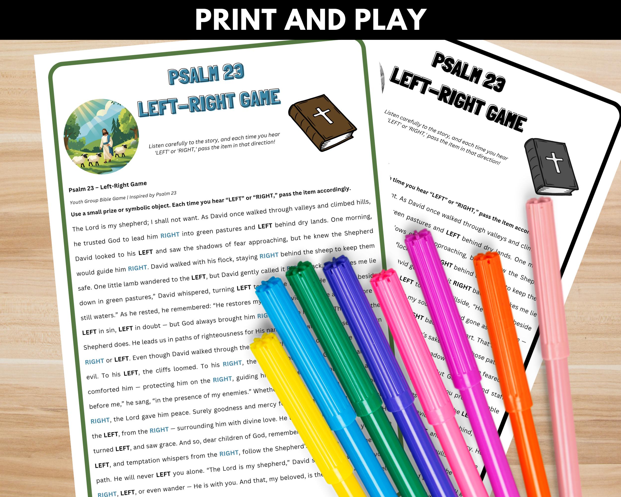 Psalm 23 Left Right Game Printable – Bible Study Activity – Christian ...