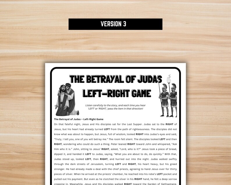 The Betrayal of Judas Left Right Game - Printable Bible Party Game ...