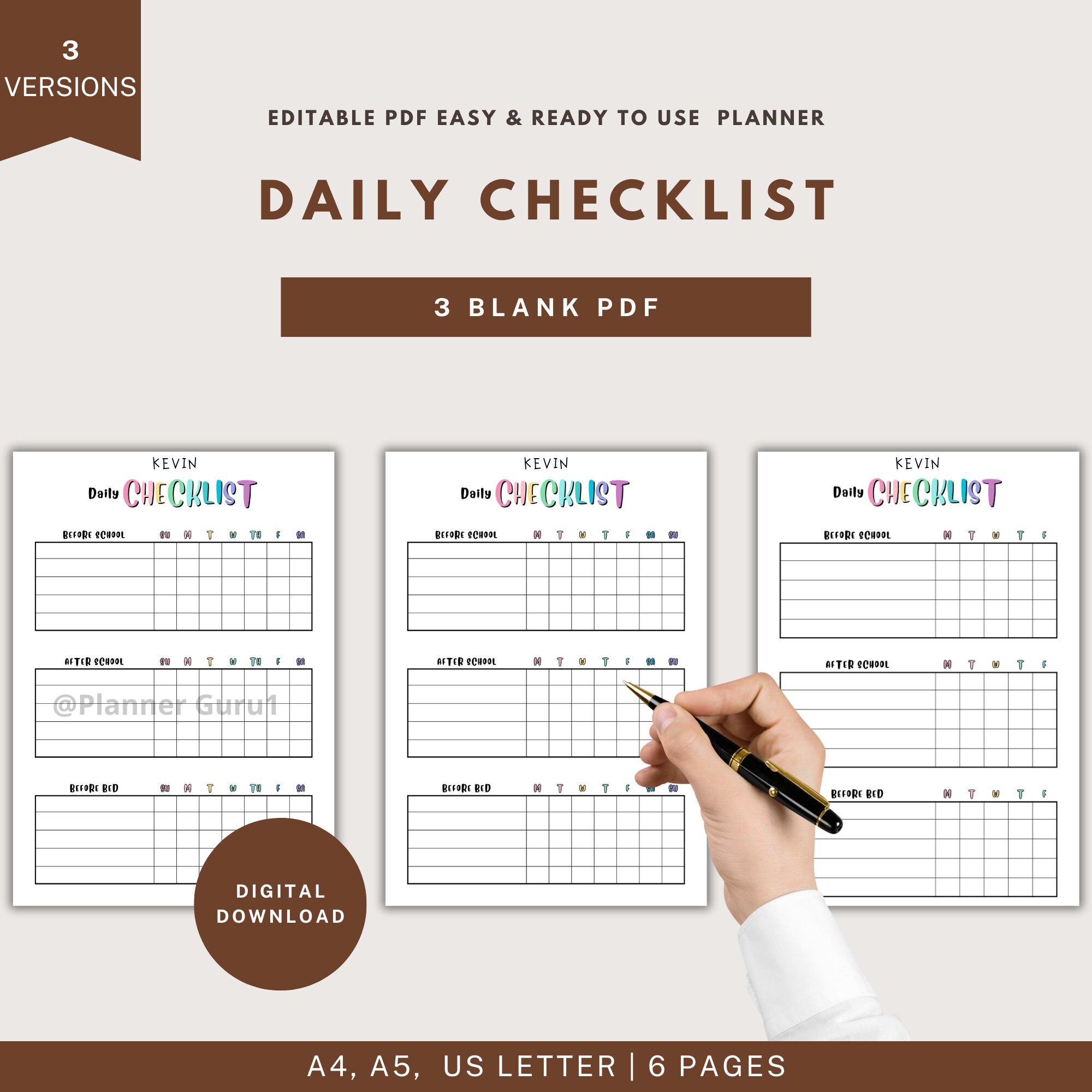 Editable Daily Checklist for Kids, Printable Chore Chart for Kids ...
