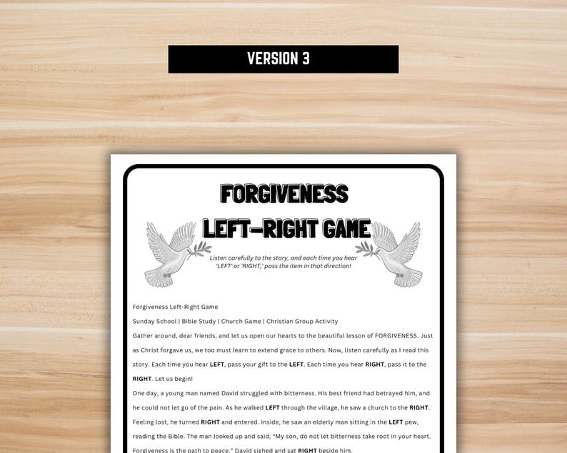 Forgiveness Left Right Game, Church Party Game, Bible Study Activity ...