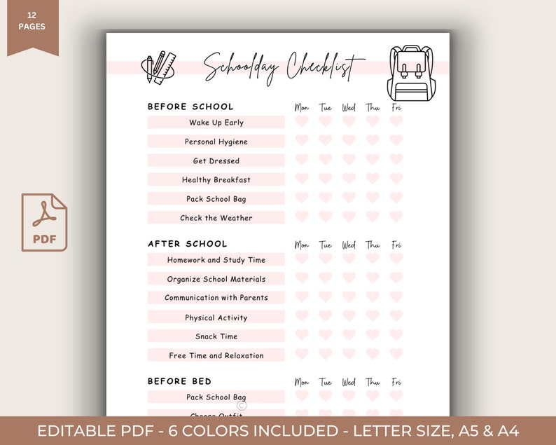 Editable Checklist for Kids With Daily Chores, Responsibility ...