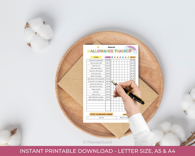 Chore Chart for Kids, Allowance Tracker for Kids, Editable Chore Chart ...