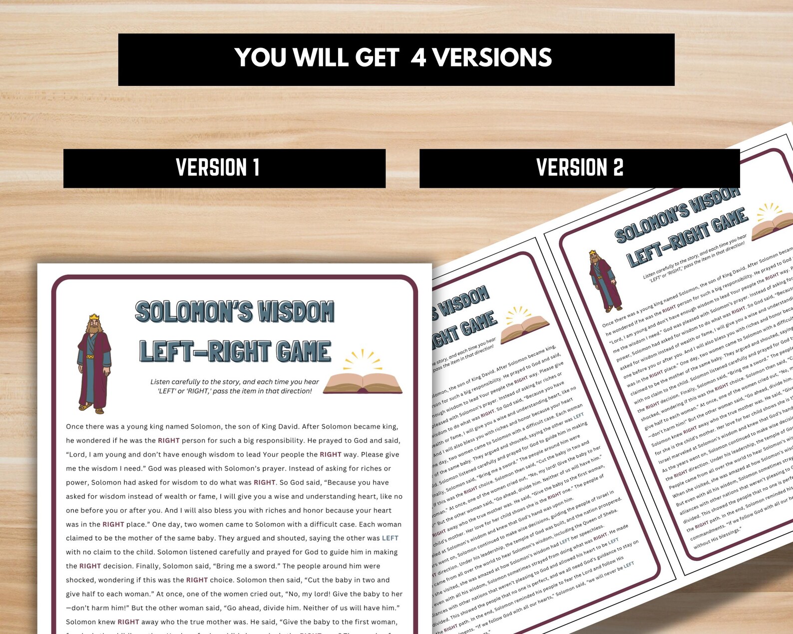 Solomon's Wisdom Left Right Game | Bible Study Printable | Sunday ...