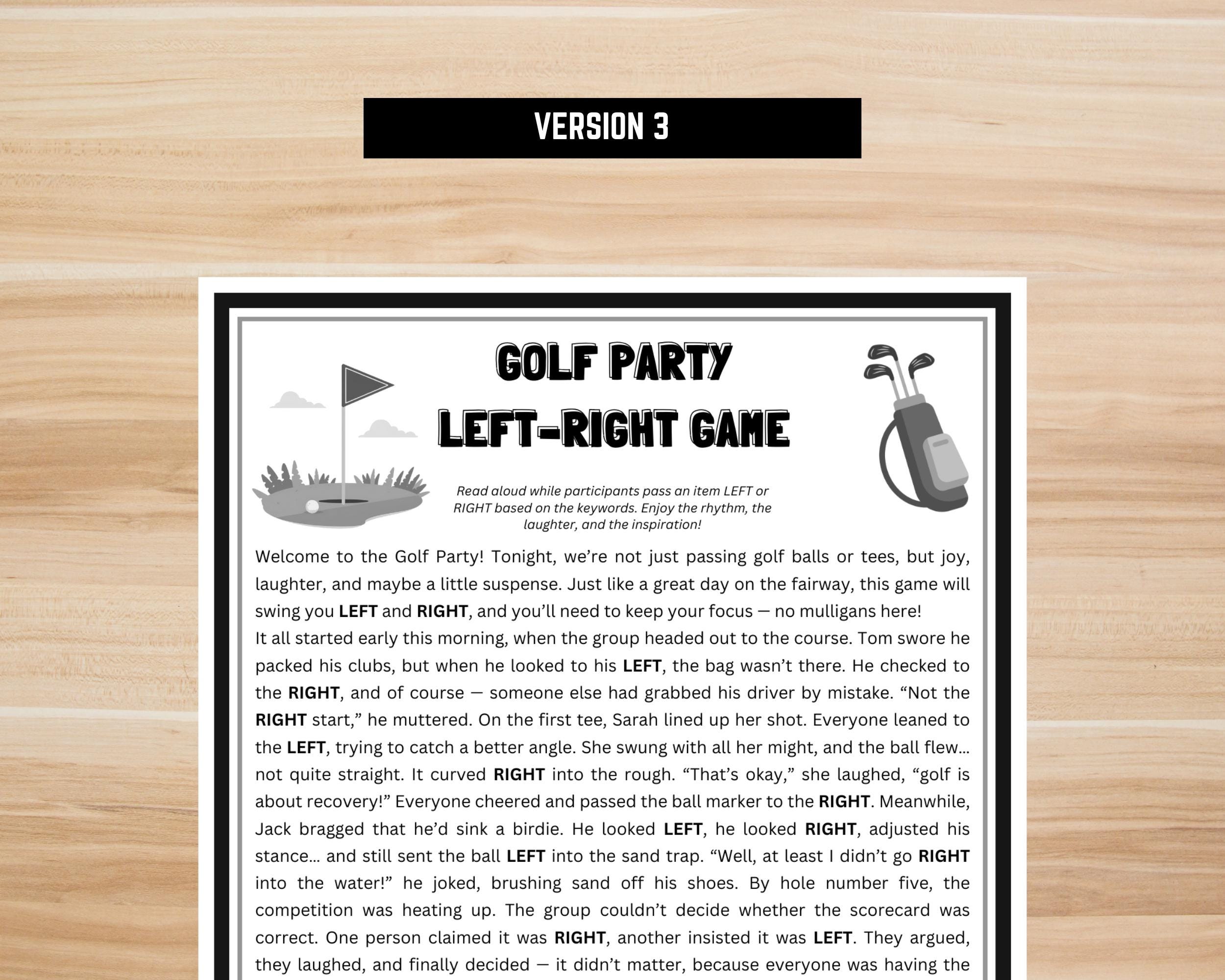 Golf Party Left Right Game Printable, Pass the Gift Story, Instant ...
