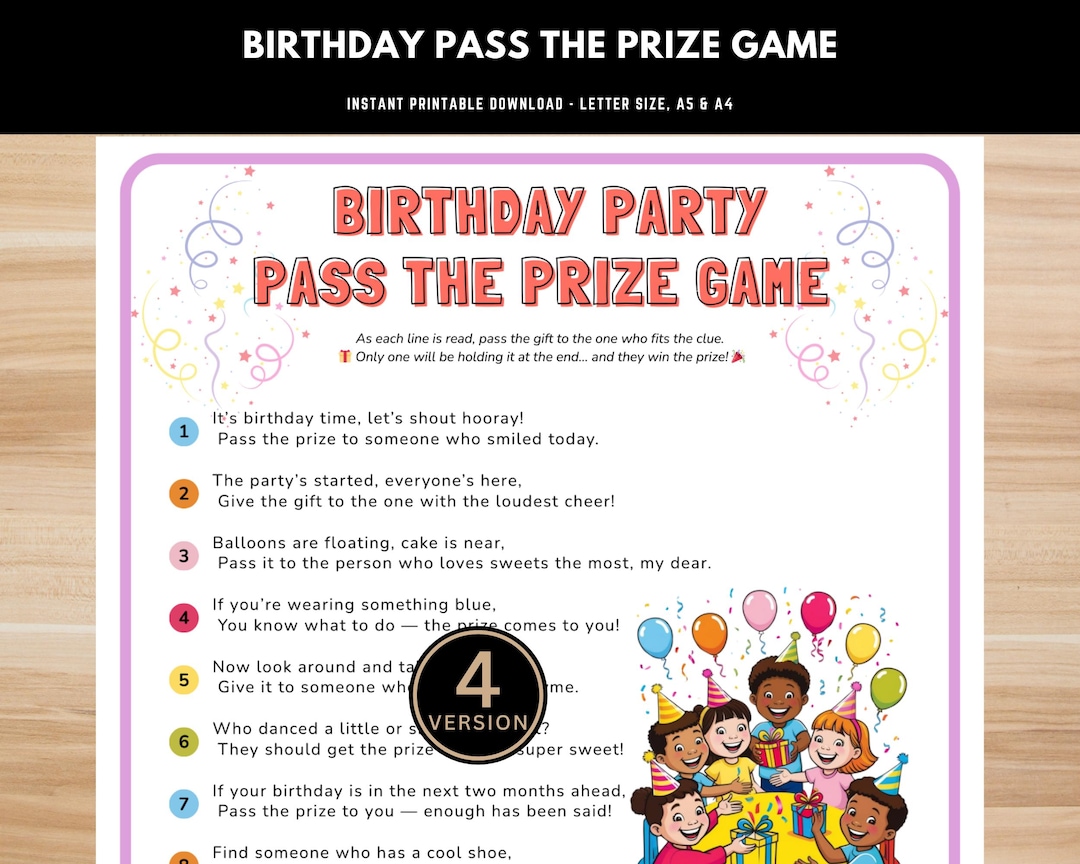 Birthday Pass the Prize Game Printable | Pass the Gift Rhyme | Pass the ...