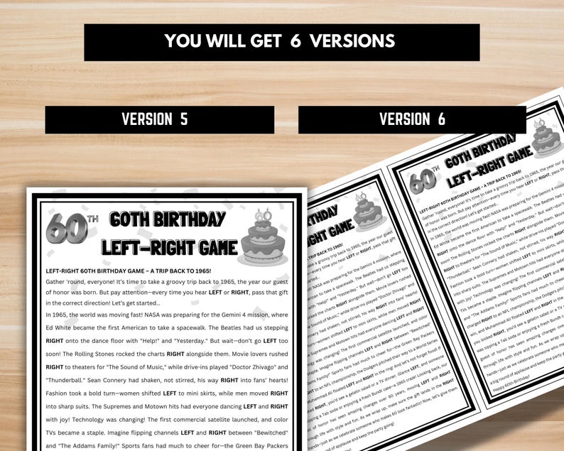 60th Birthday Left Right Game, Pass the Present, Born in 1965 Party Game, Printable Birthday ...