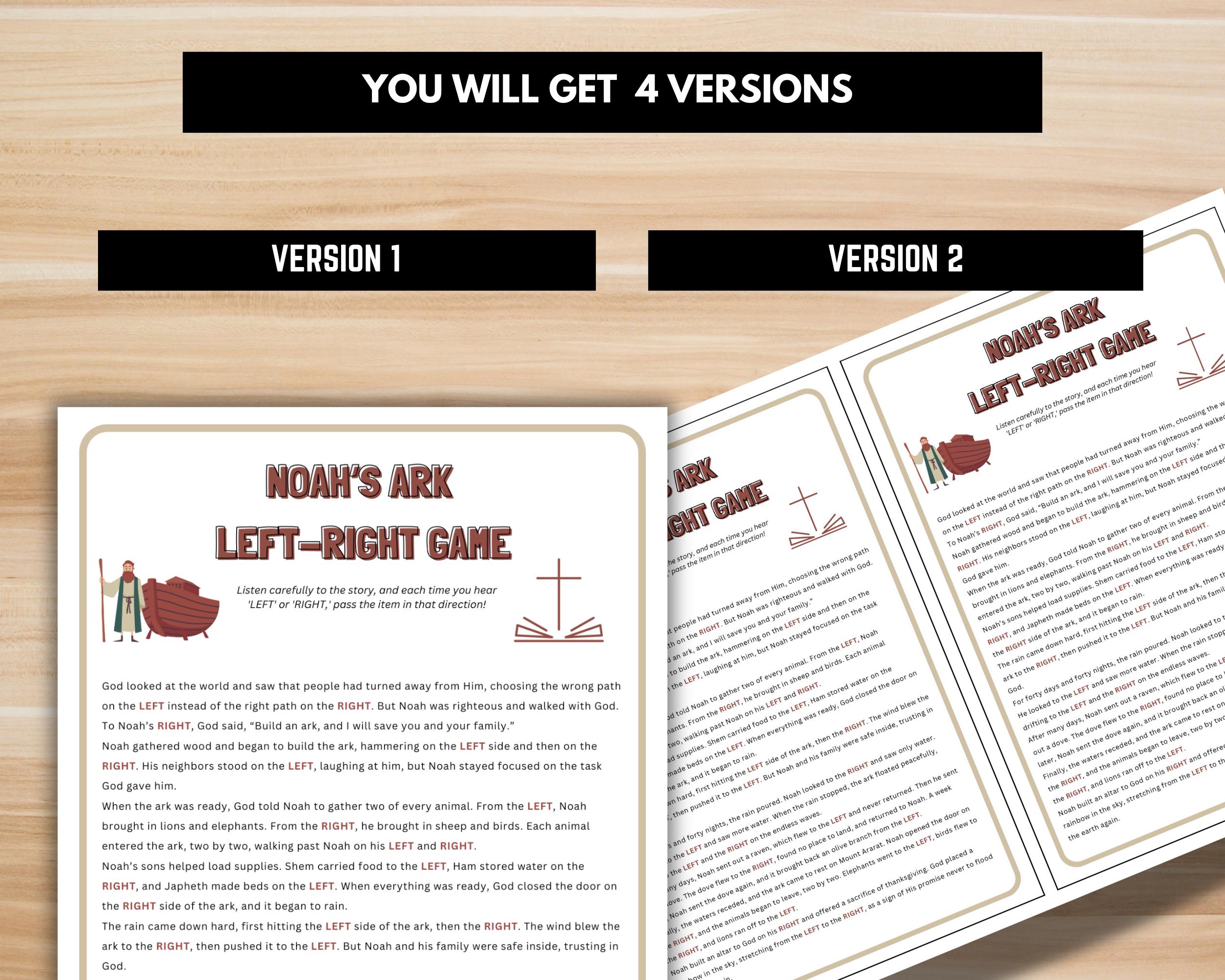 Noah's Ark Game LEFT-RIGHT GAME - Printable Bible Game for Sunday ...