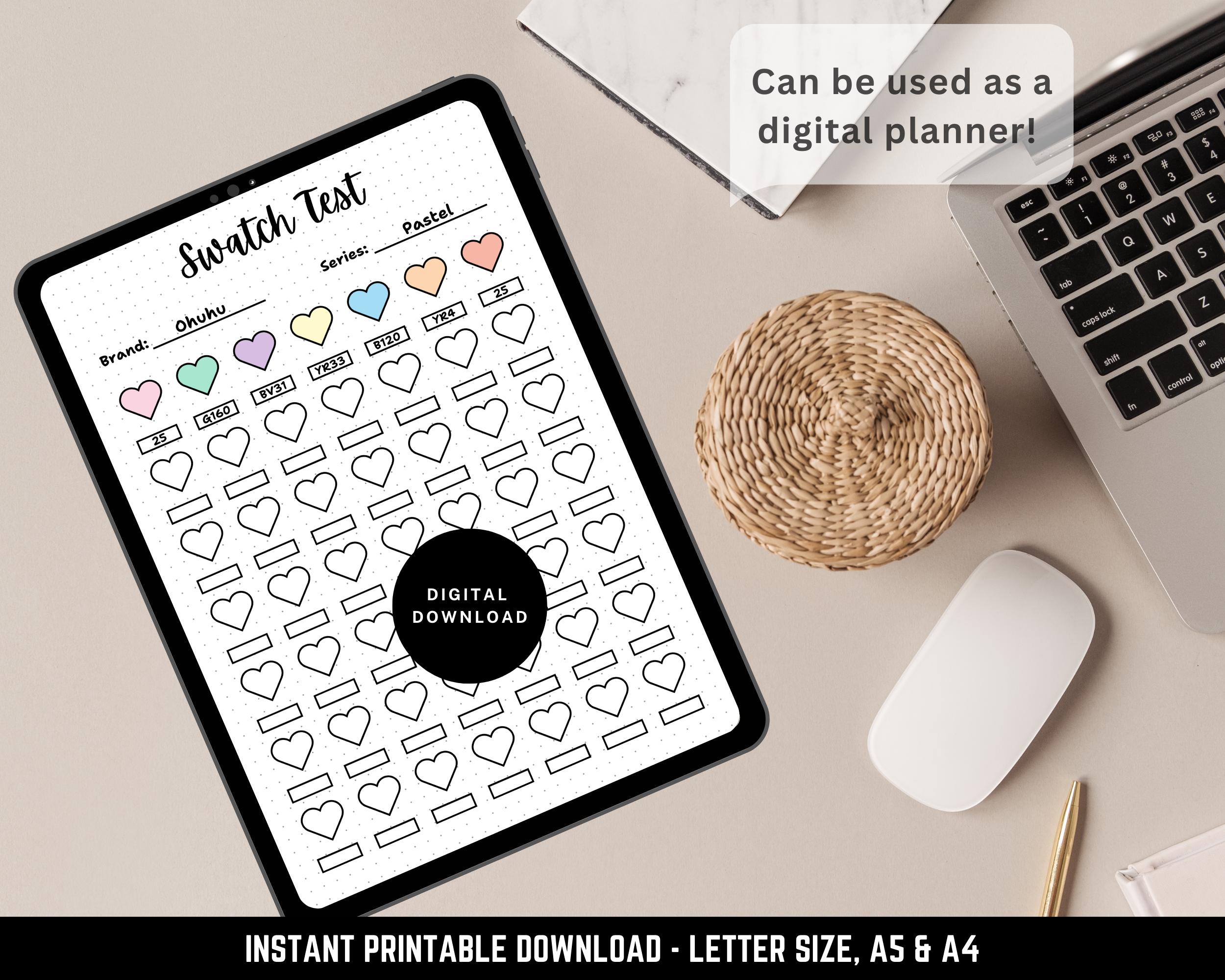 Swatch Test Tracker - Printable Color Swatch Journal Pages - Planner ...