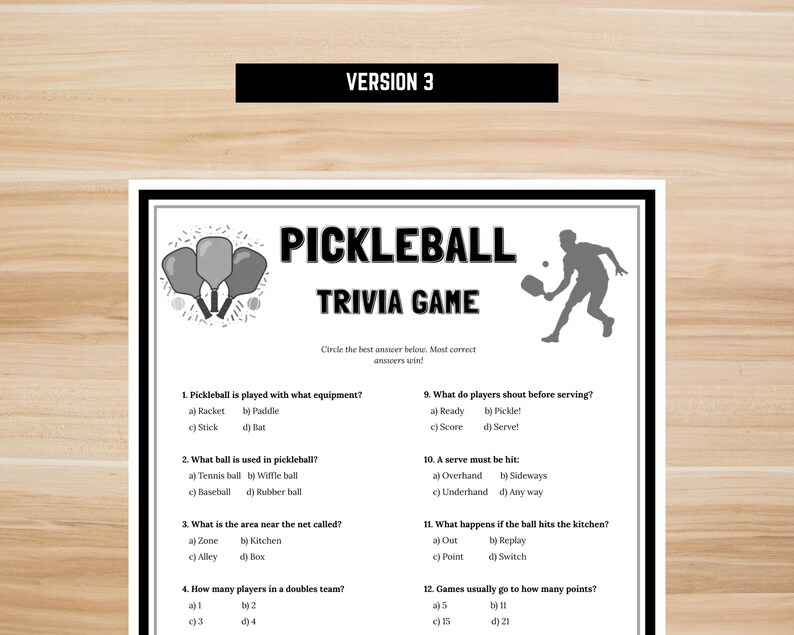 Pickleball Trivia Game, Printable Sports Quiz for Adult, Kids ...