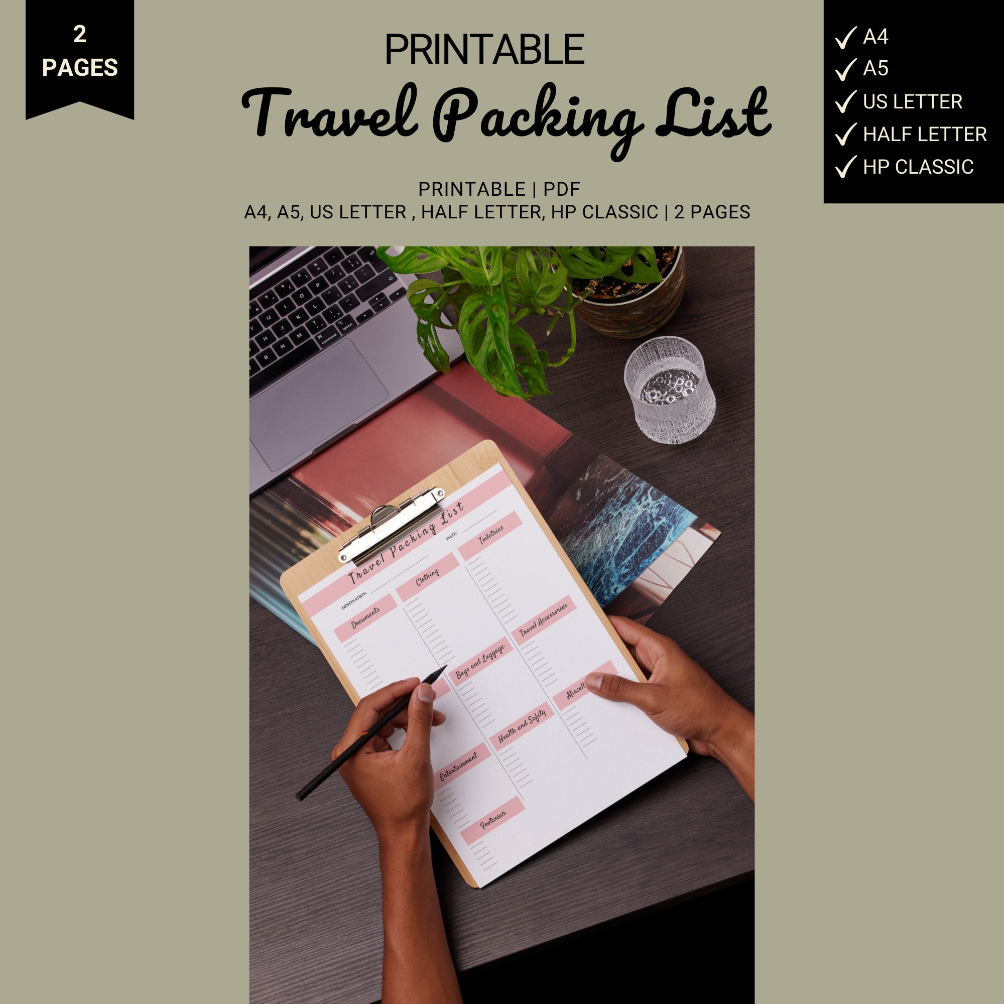 Printable Travel Packing List Instant Download, Vacation Planner ...