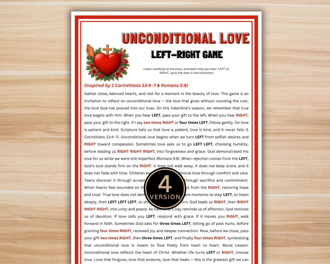 Unconditional Love Left Right Game – Christian Valentine’s Day Party ...