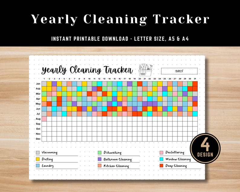 Yearly Cleaning Tracker Printable - Cleaning Planner Page - Chores ...