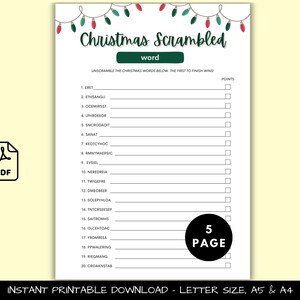 Christmas Word Scramble Printable | Holiday Party Game | Christmas ...