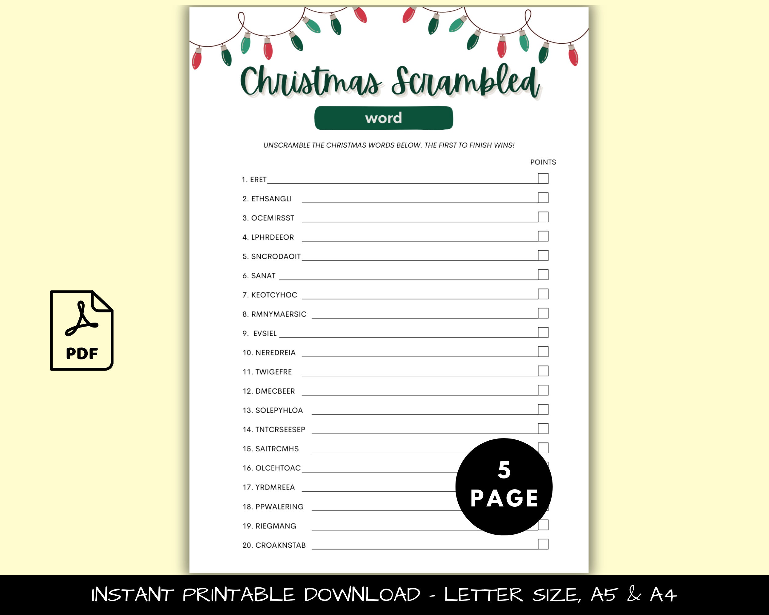 Christmas Word Scramble Printable | Holiday Party Game | Christmas ...