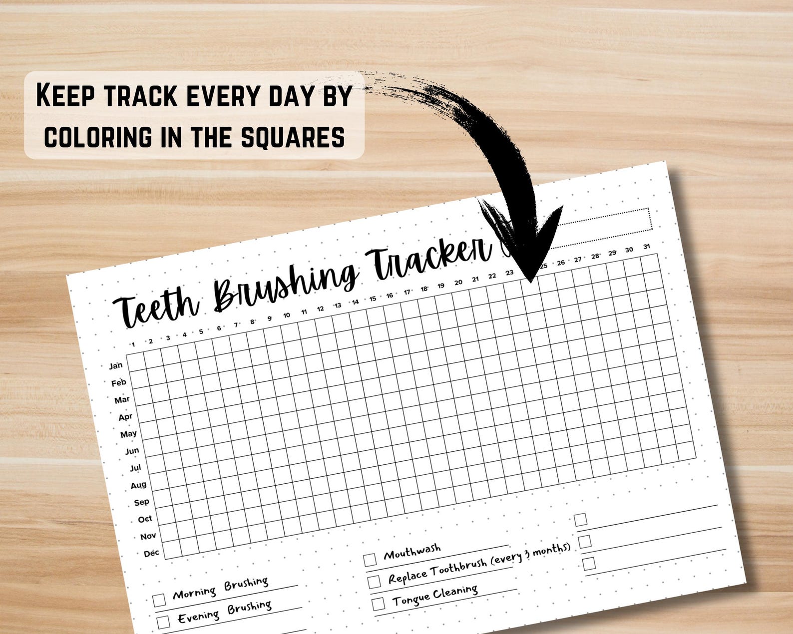 Yearly Teeth Brushing Tracker - Printable Dental Hygiene Log for Kids ...