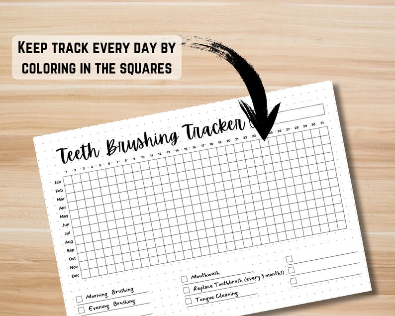 Yearly Teeth Brushing Tracker - Printable Dental Hygiene Log for Kids ...