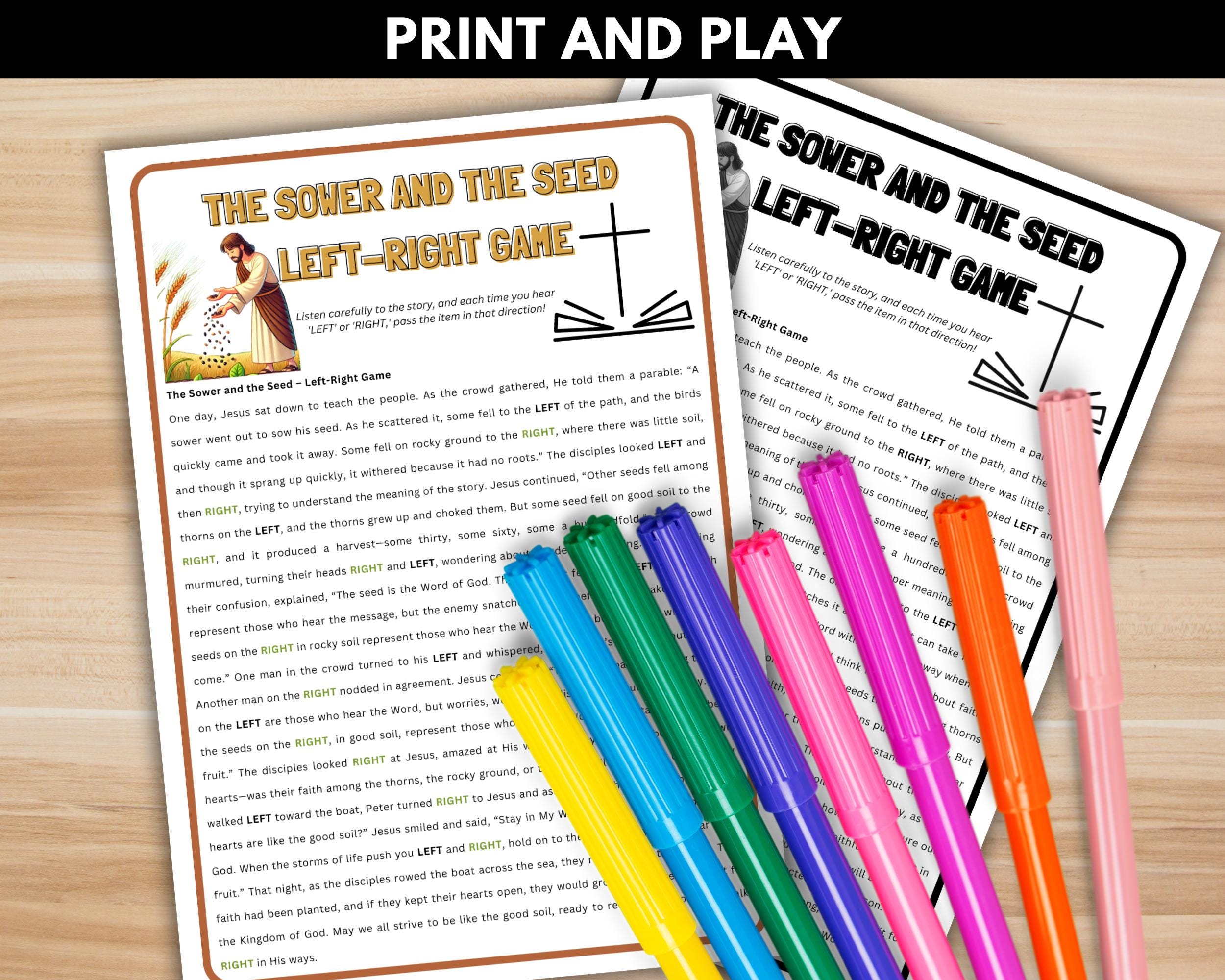 The Sower and the Seed Left Right Game - Printable Bible Party Game ...