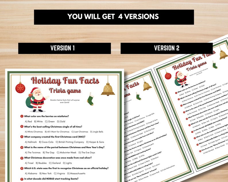 Holiday Fun Facts Trivia Game Printable, Christmas Party Quiz for ...