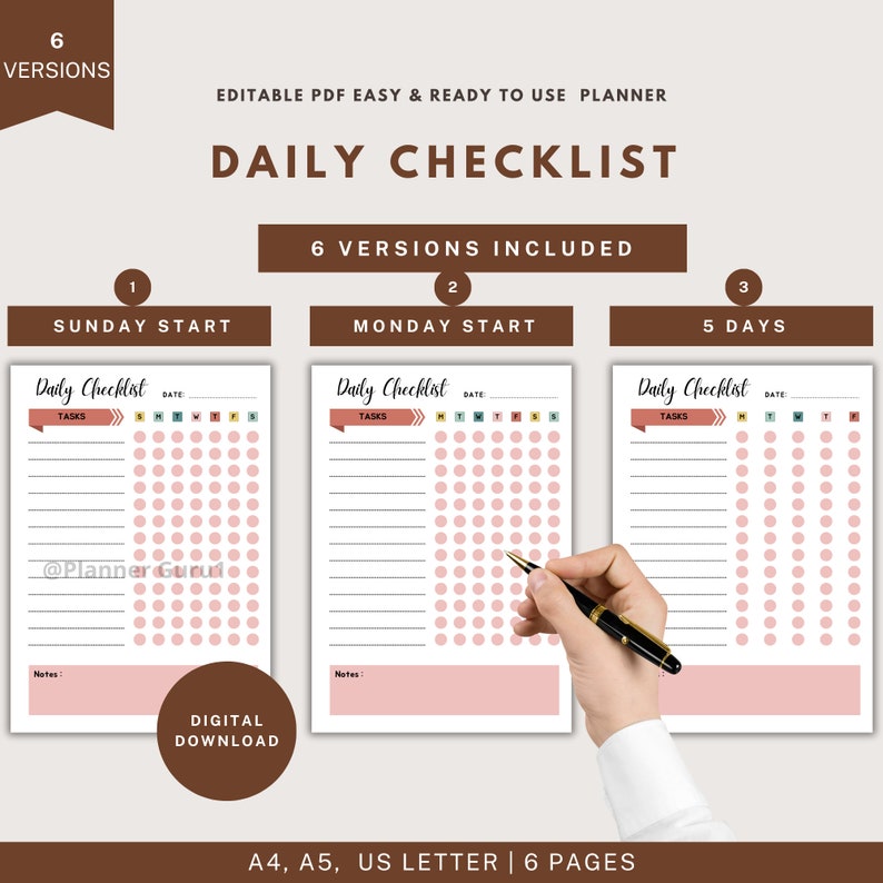 Editable Daily Checklist for Kids, Printable Chore Chart for Kids ...