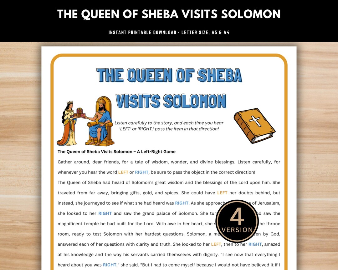 The Queen of Sheba Visits Solomon Left-right Game – Printable Bible ...