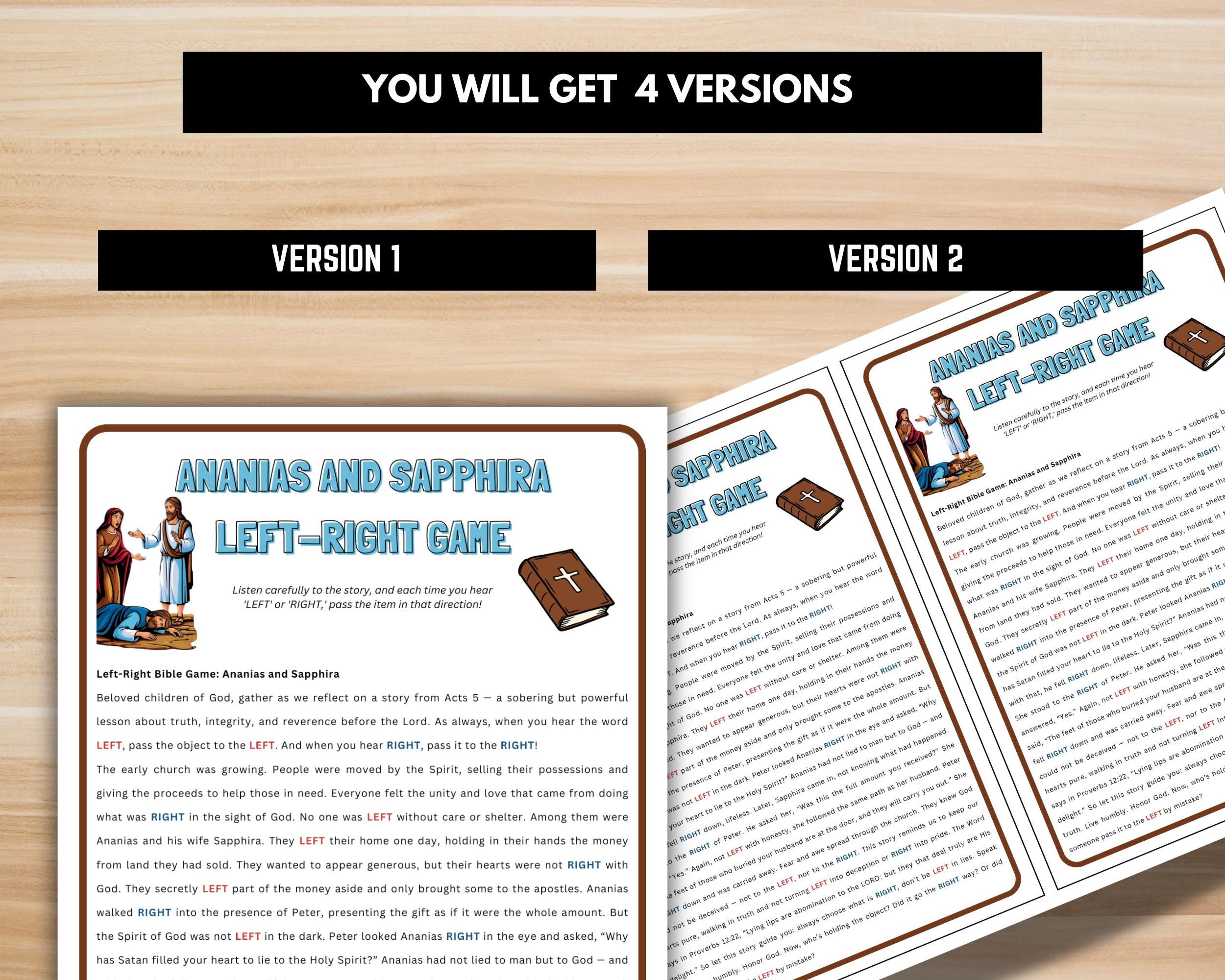 Ananias and Sapphira Left Right Game - Printable Bible Story Game for ...