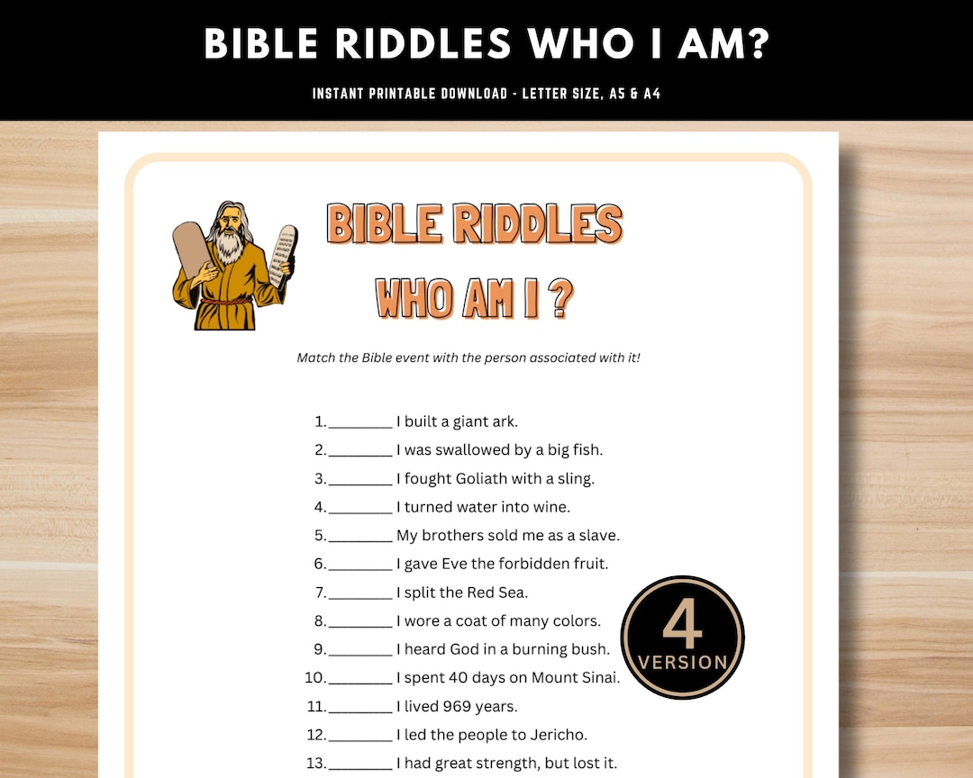 Bible Riddles – Printable Who Am I Bible Games for Kids and Adults - Etsy