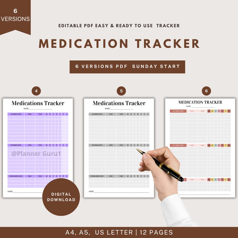 Editable Medication Tracker | Printable Easy Medicine Chart | Weekly ...
