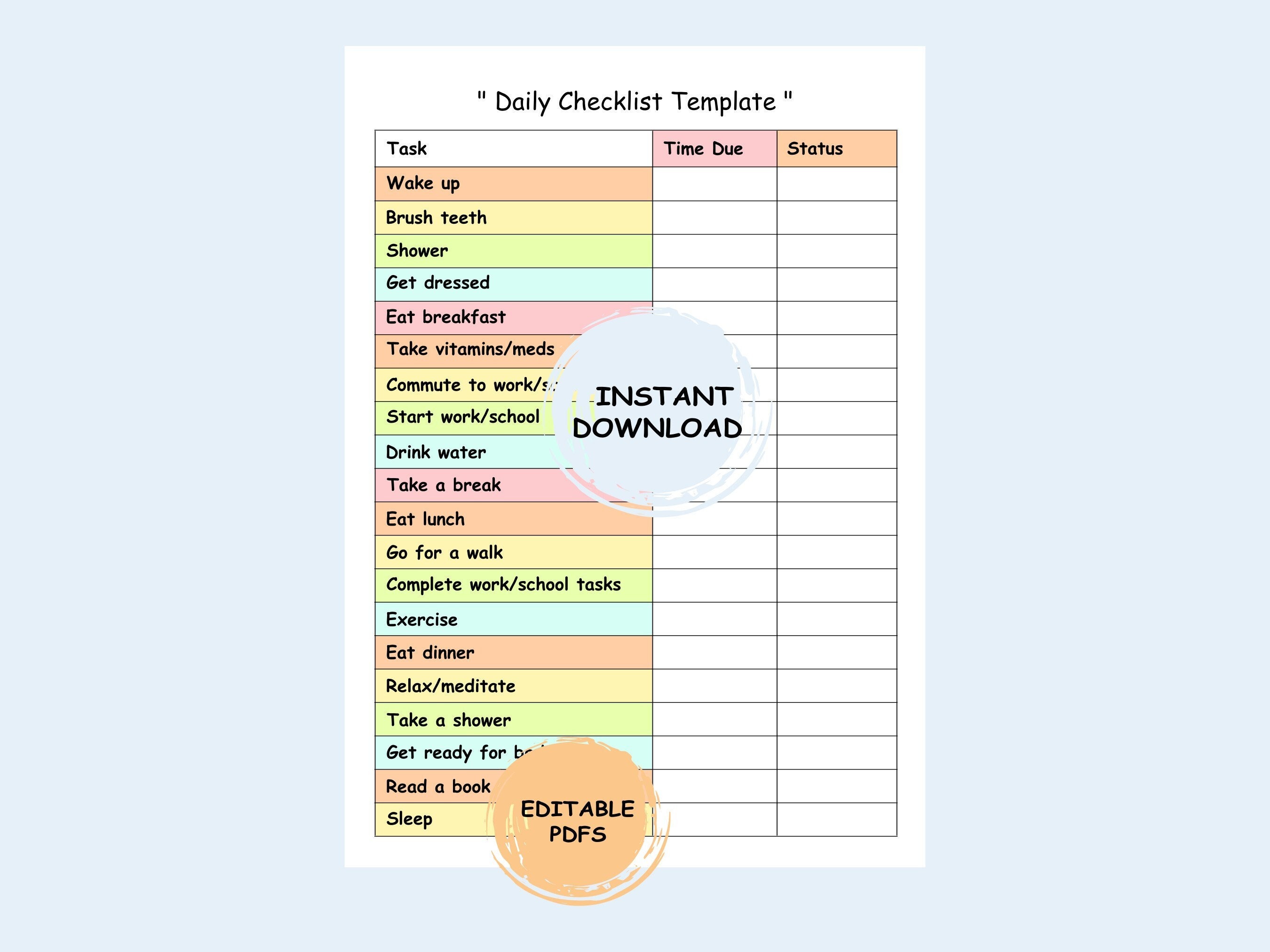 Printable and Fillable Daily Checklist Daily Task List - Etsy Israel